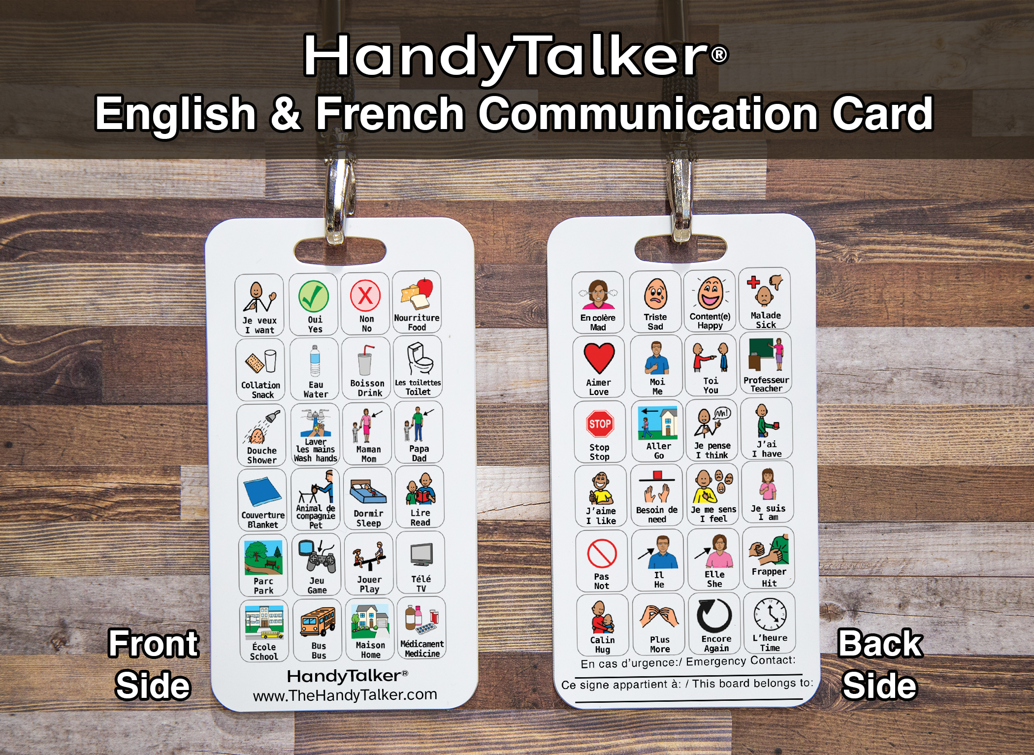 HandyTalker® Dual language English and French - Kids AAC card, Waterpr ...